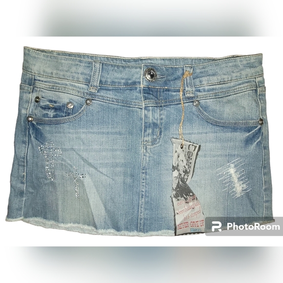 Cowgirl Tuff | Skirts | Cowgirl Tuff Denim Mini Skirt Rhinestones ...